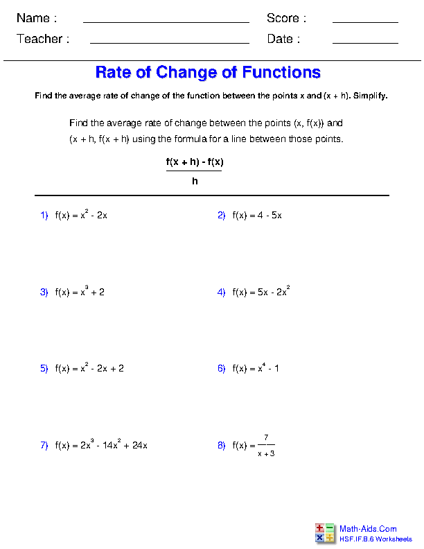 Average Rate Of Change Worksheet With Answers Worksheet List