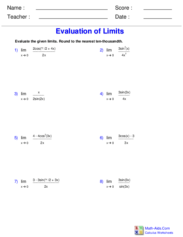 Limits Of Functions Worksheet Ivuyteq
