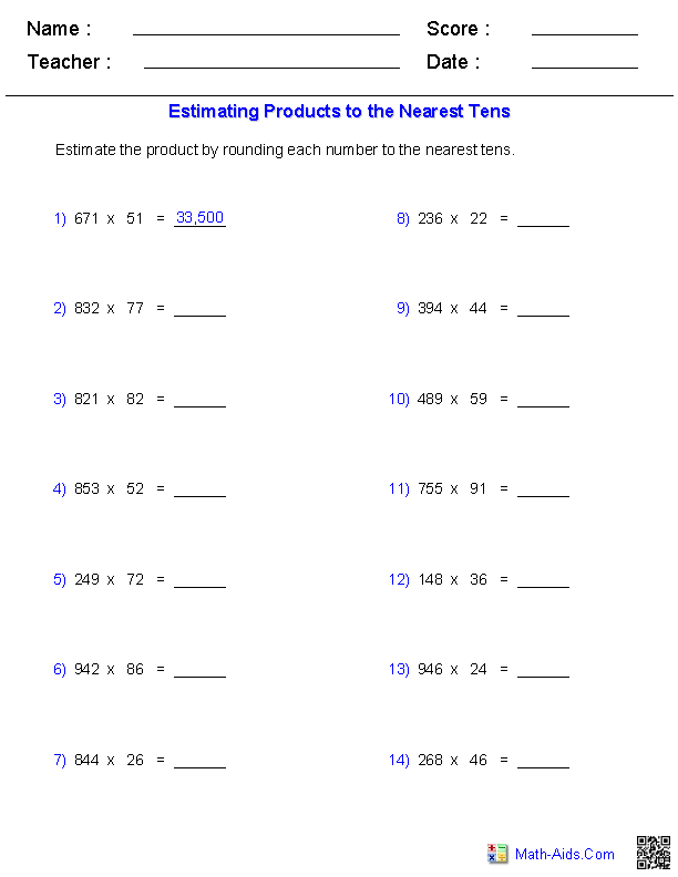 Estimation Worksheets Dynamically Created Estimation Worksheets For