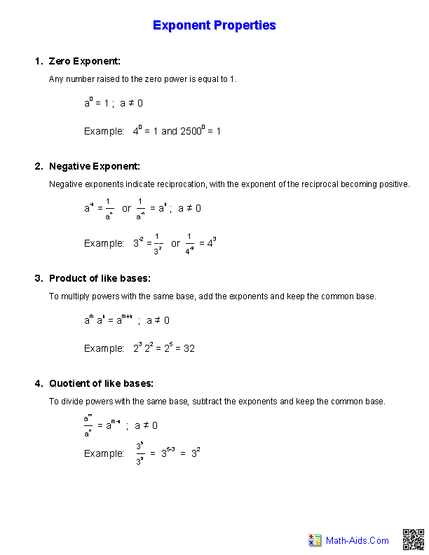 Algebra 1 Worksheets Exponents Worksheets