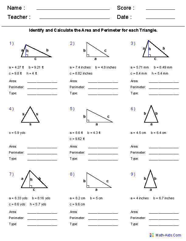 Geometry Worksheets Area And Perimeter Worksheets