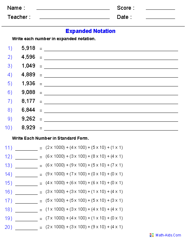 Place Value Worksheets Place Value Worksheets For Practice