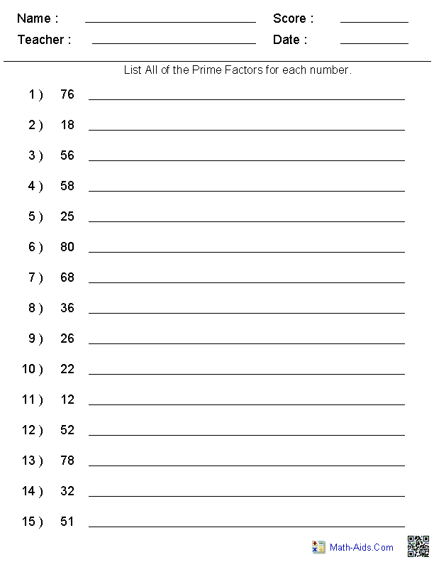 Factors Worksheets Printable Factors And Multiples Worksheets